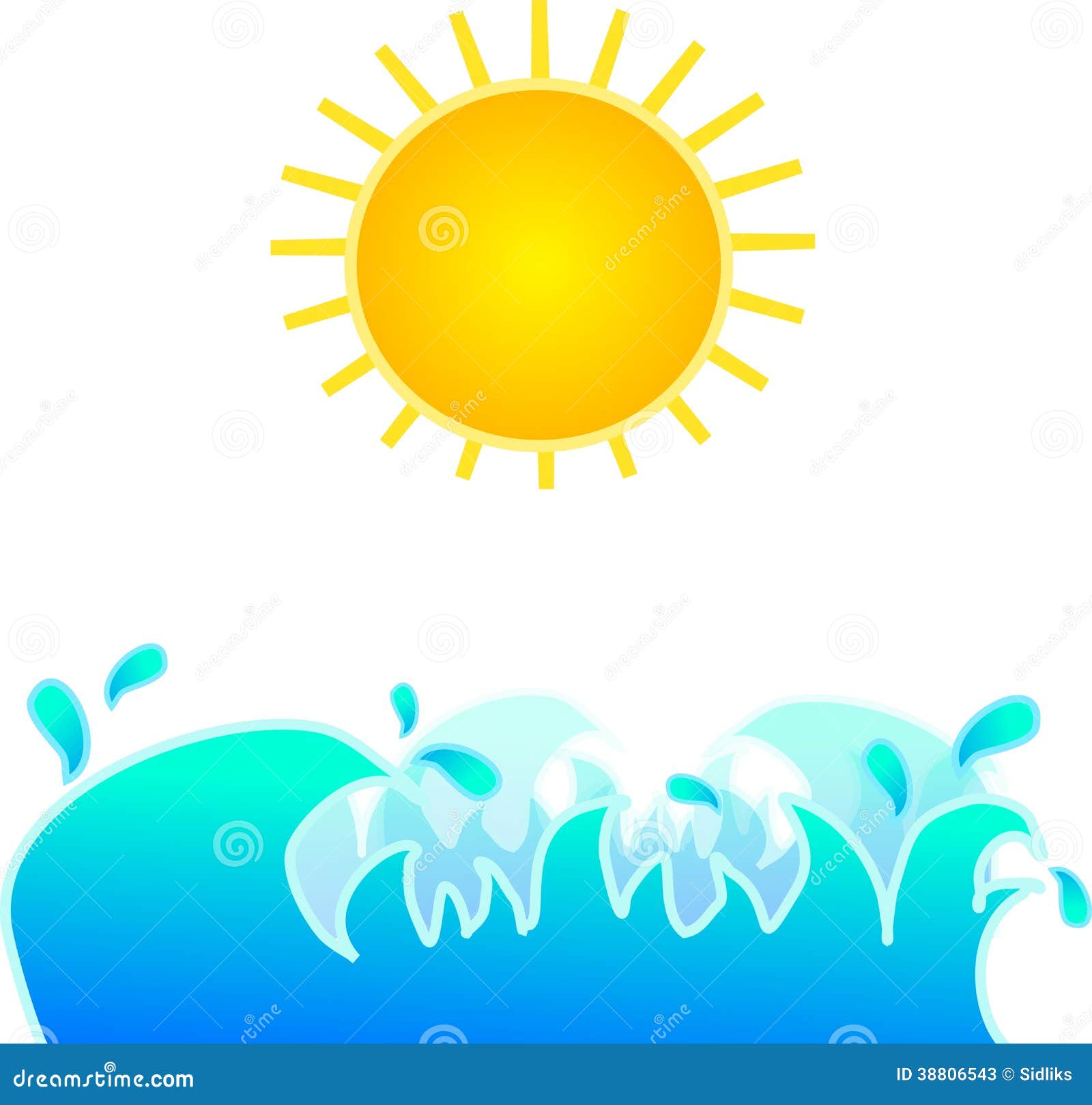Sun with water waves stock illustration. Illustration of shine - 38806543