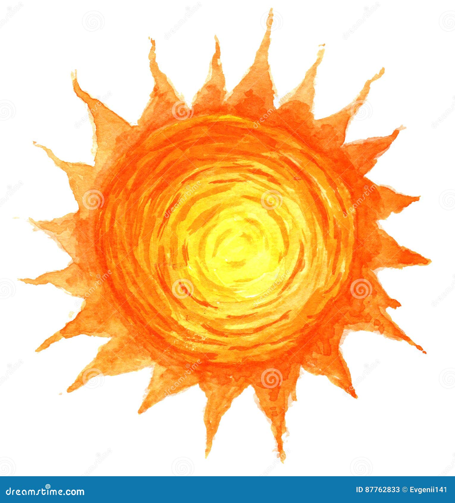 Sun in watercolor stock illustration. Illustration of sunlight - 87762833
