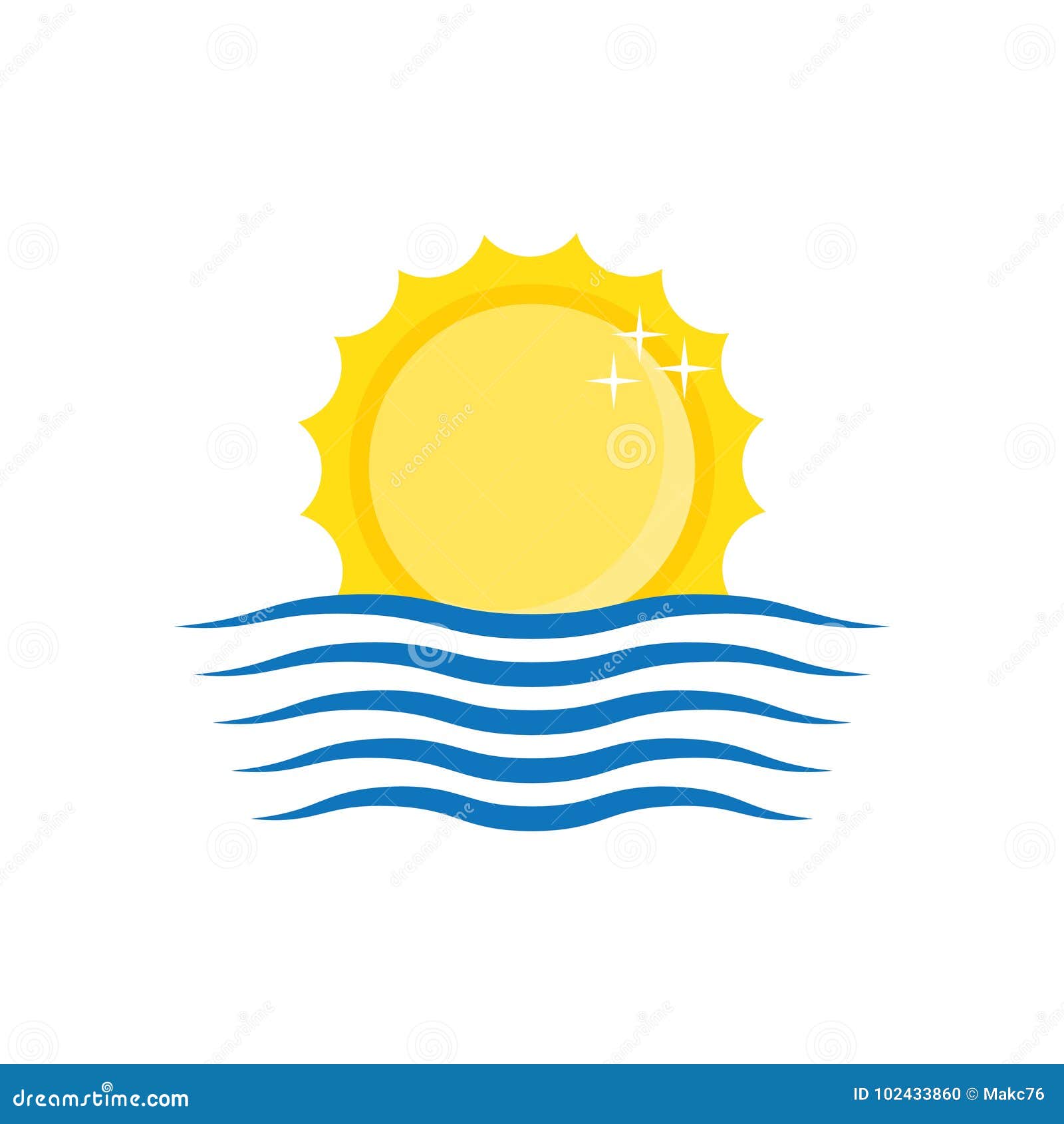 Sun and wave icon stock vector. Illustration of summer - 102433860