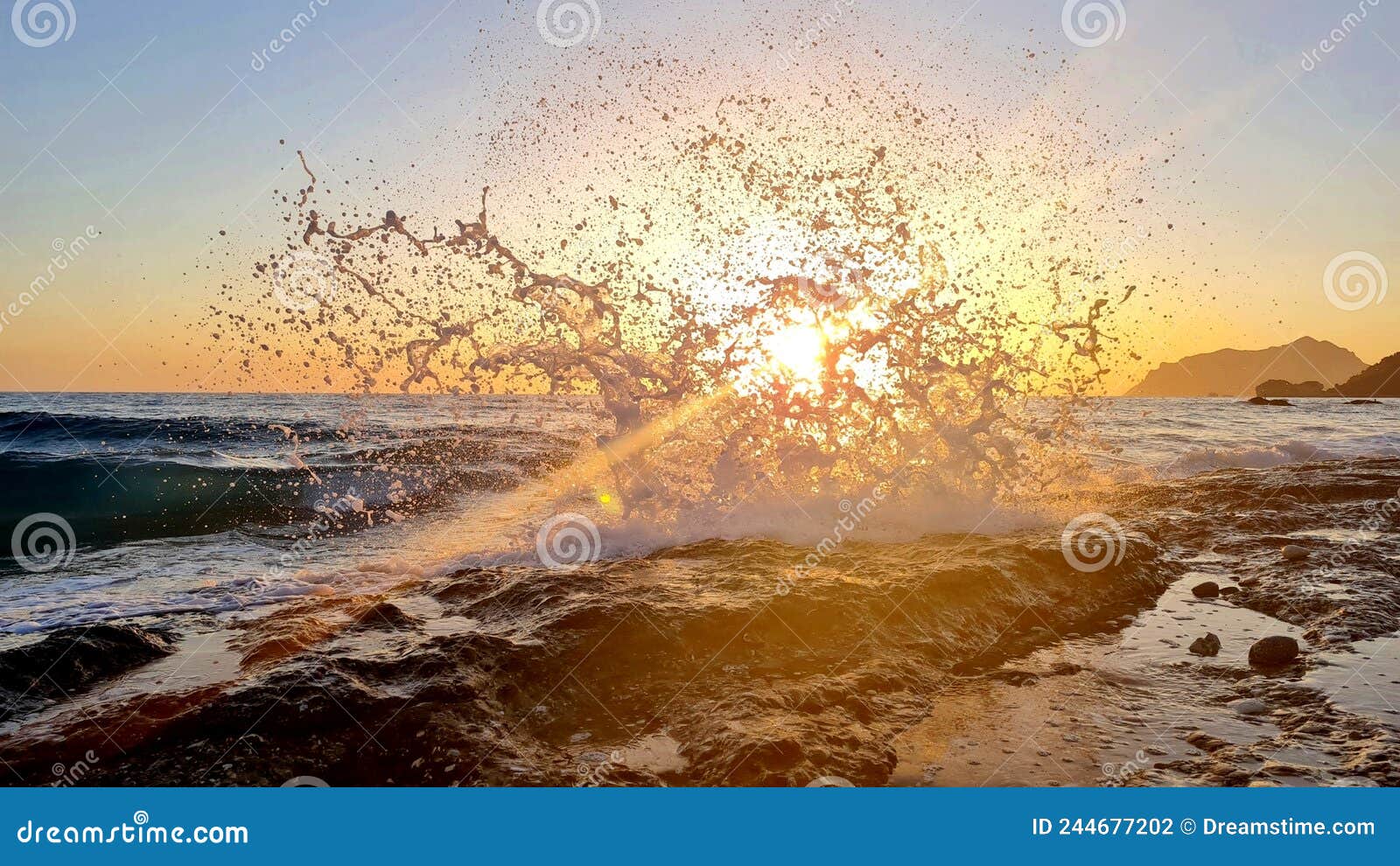 The Sun Wave stock photo. Image of wave, sunset, spray - 244677202