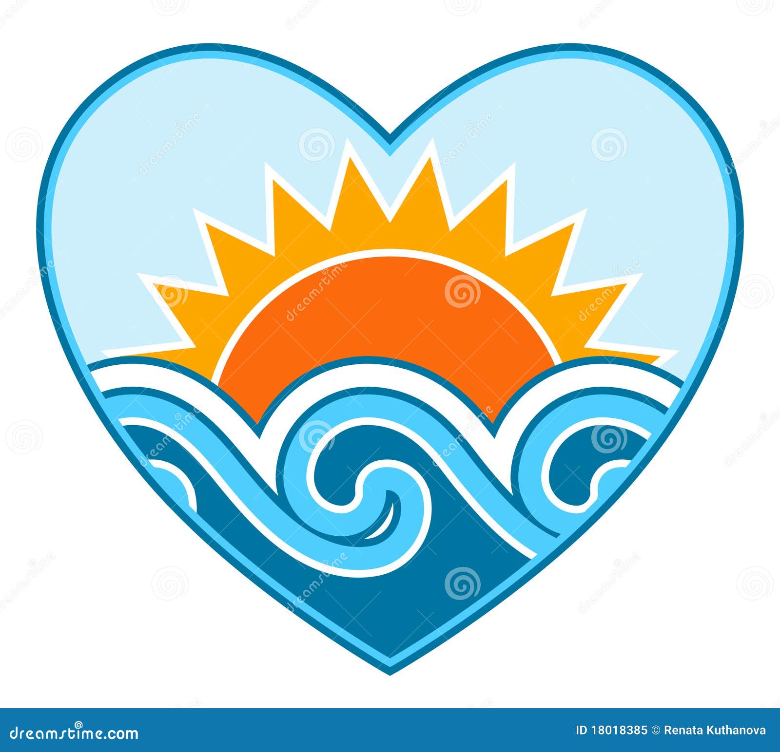 Sun and waves in heart stock vector. Illustration of vacation - 18018385