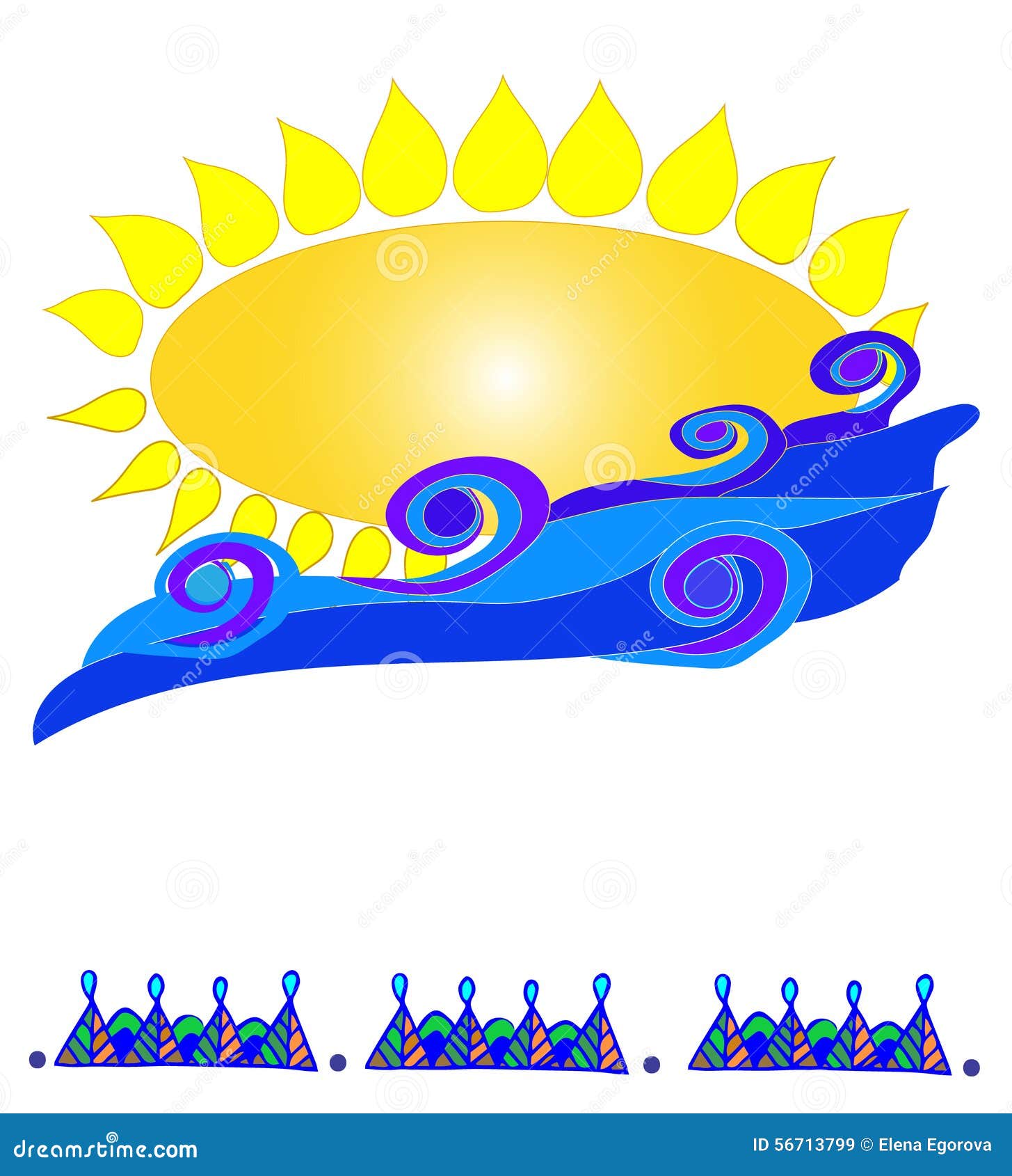 Sun and the waves postcard stock vector. Illustration of water - 56713799