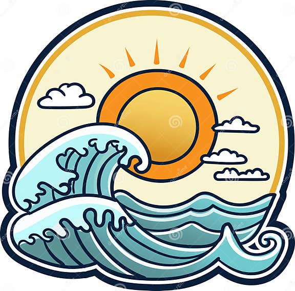 Sun and Waves Summer Sticker Design Stock Illustration - Illustration ...