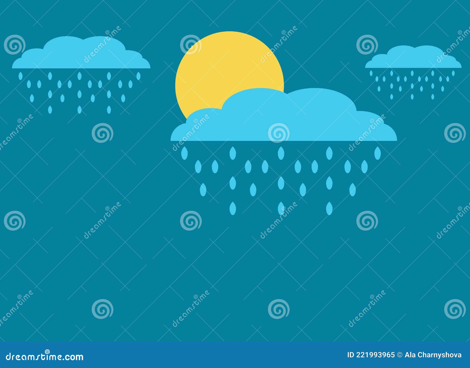 Sun Weather Symbols Illustration with Clouds and Rain Stock Vector ...
