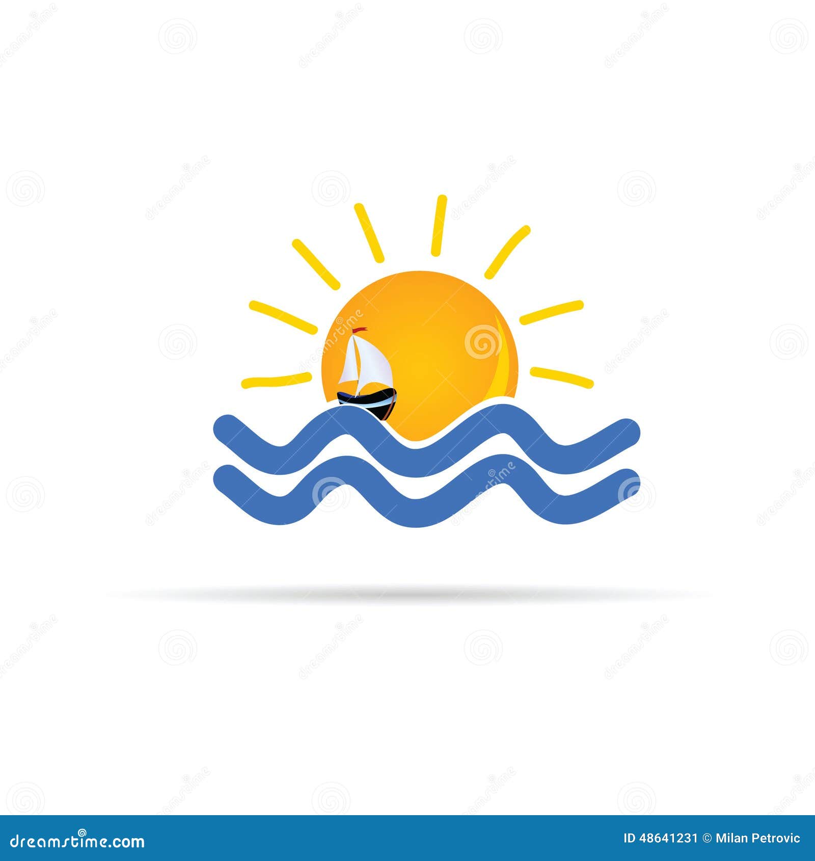 Sun Y El Mar Con El Icono Del Barco Colorean Vector Ilustración del ...