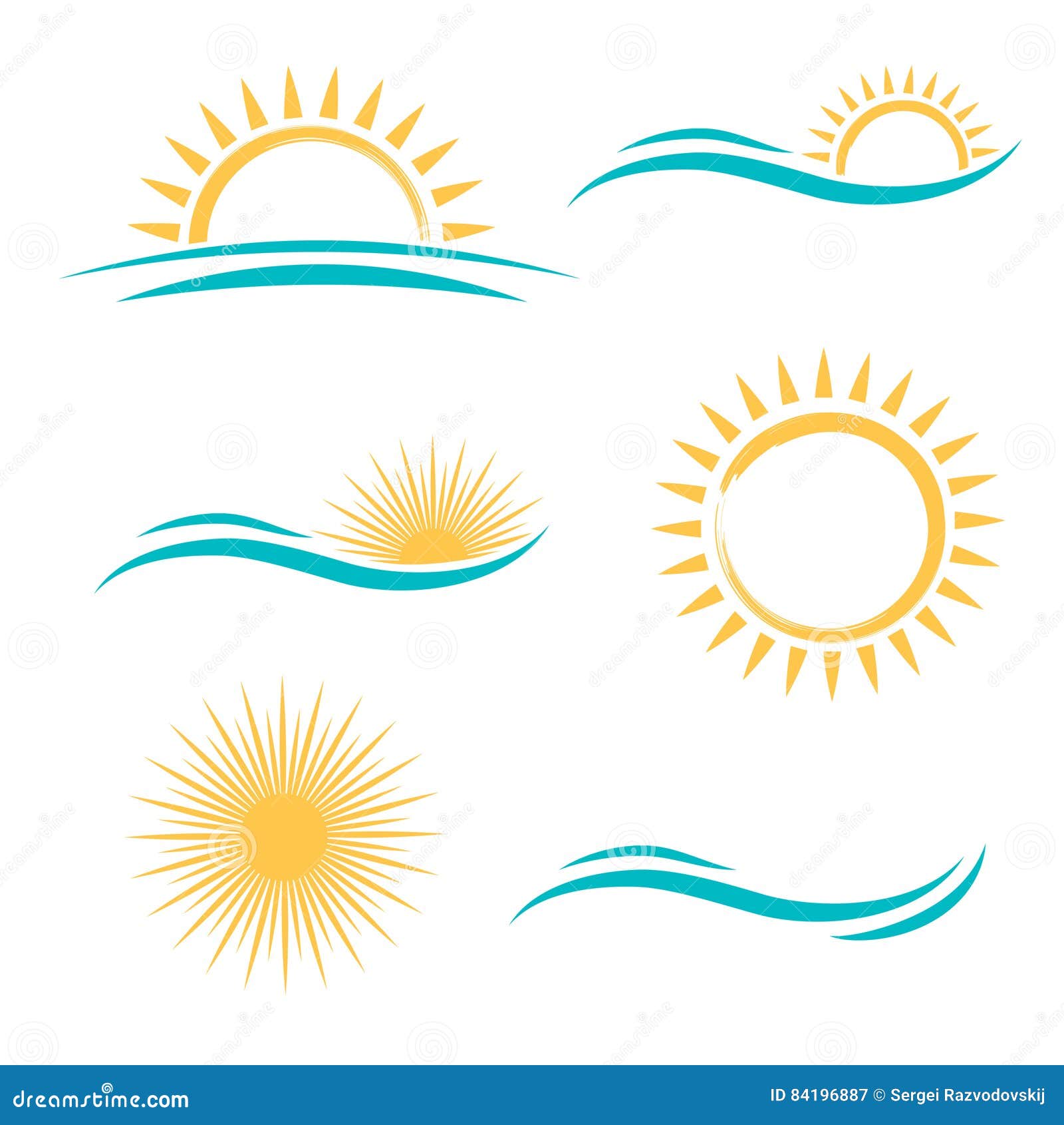Sun y mar Logo Set stock de ilustración. Ilustración de sunset - 84196887