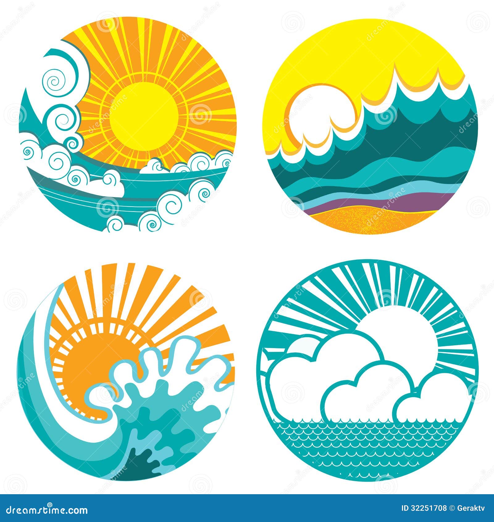 Sun Y Ondas Del Mar. Iconos Del Vector Del Ejemplo O Ilustración del ...