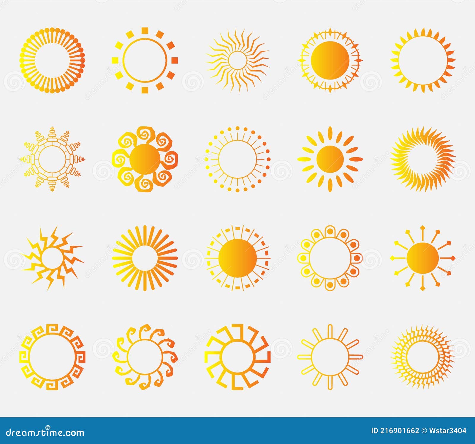 Sun Icon Set in Yellow Color Stock Vector - Illustration of sunrise ...