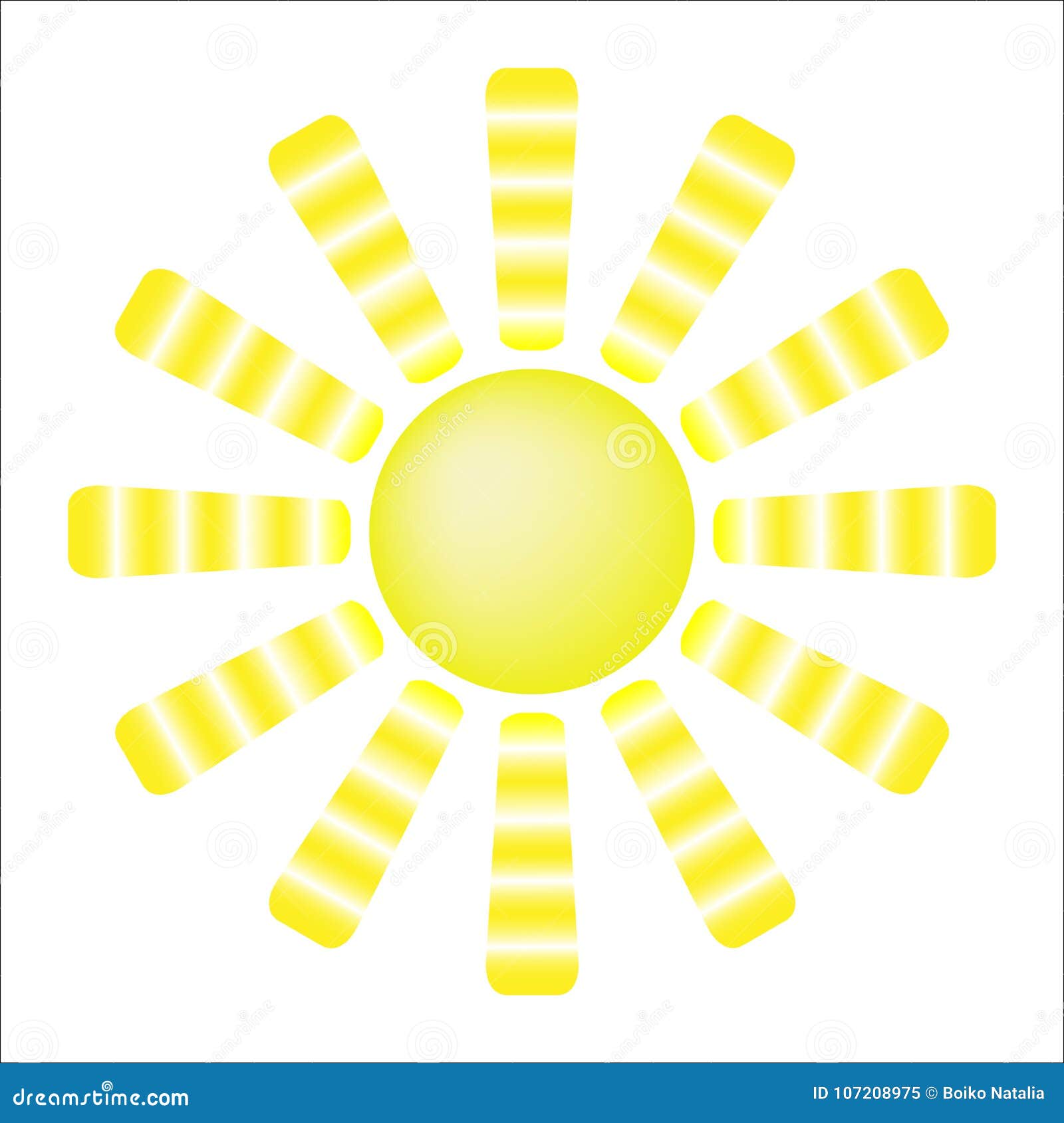Sun with yellow rays stock illustration. Illustration of light - 107208975