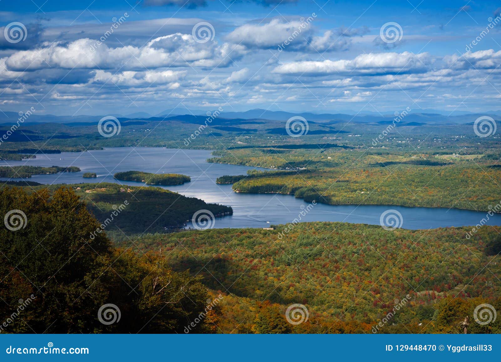 Sunapee Lake from Mount Sunapee As Fall Folliage is Rising Stock Photo ...