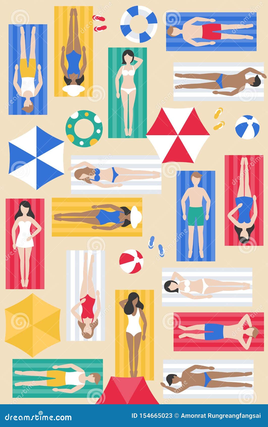 Sunbathing, Different People on Beach Mat Vector Stock Vector ...