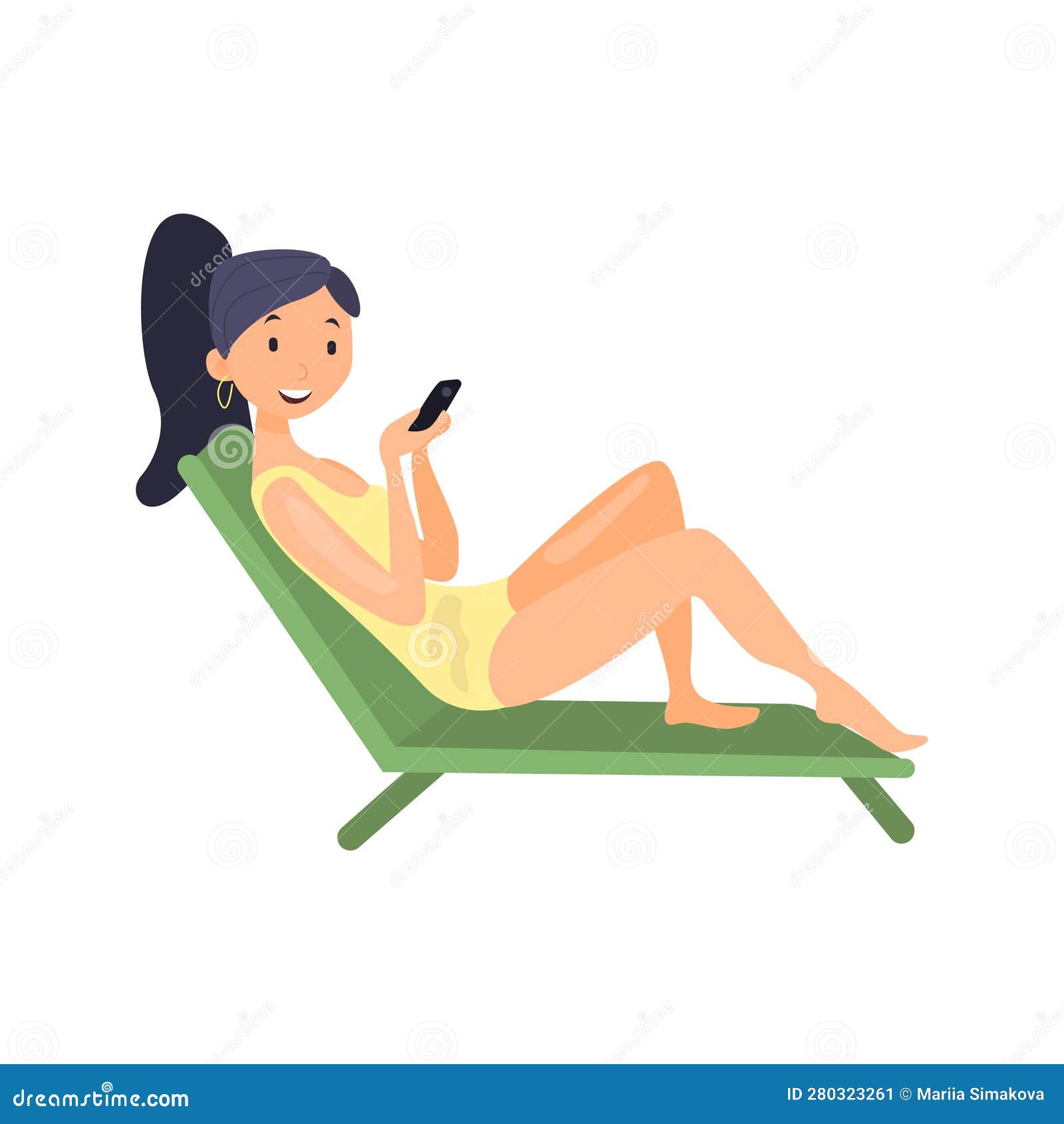 Sunbathing Lady with Smartphone Flat Icon. Colored Vector Element from Beach People Collection ...