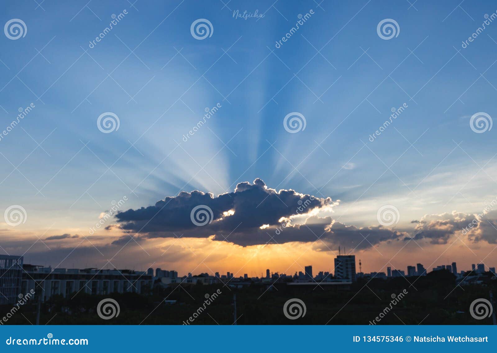 Sunbeam through the Dramatic Cloud during Sunset Time, Stock Photo ...