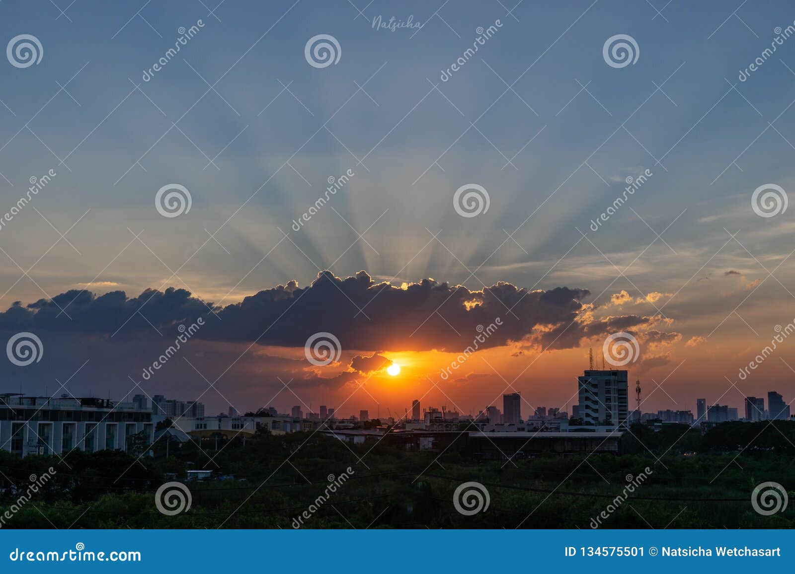 Sunbeam through the Dramatic Cloud during Sunset Time, Stock Image ...