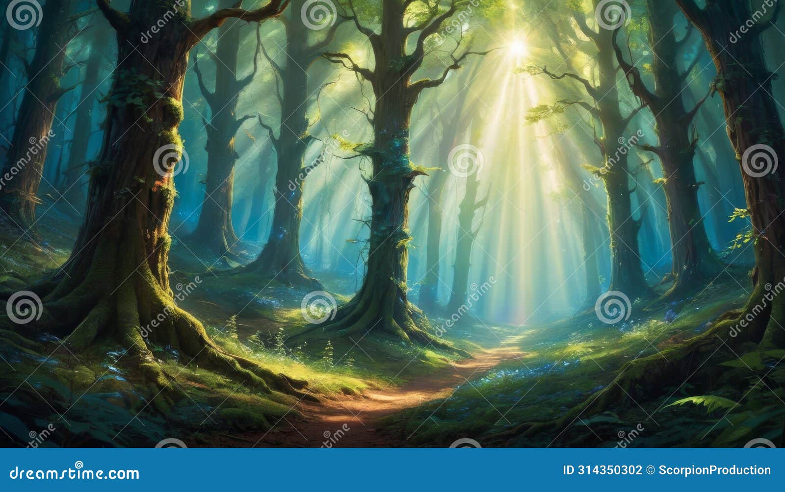 Sunbeam Forest Pathway stock photo. Image of enchanted - 314350302