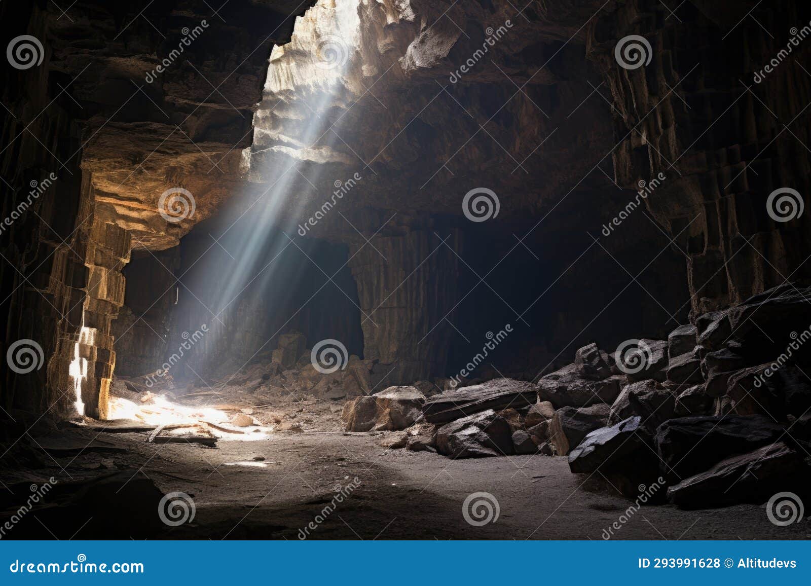 Sunbeam Illuminating a Dark Caves Interior Stock Photo - Image of ...