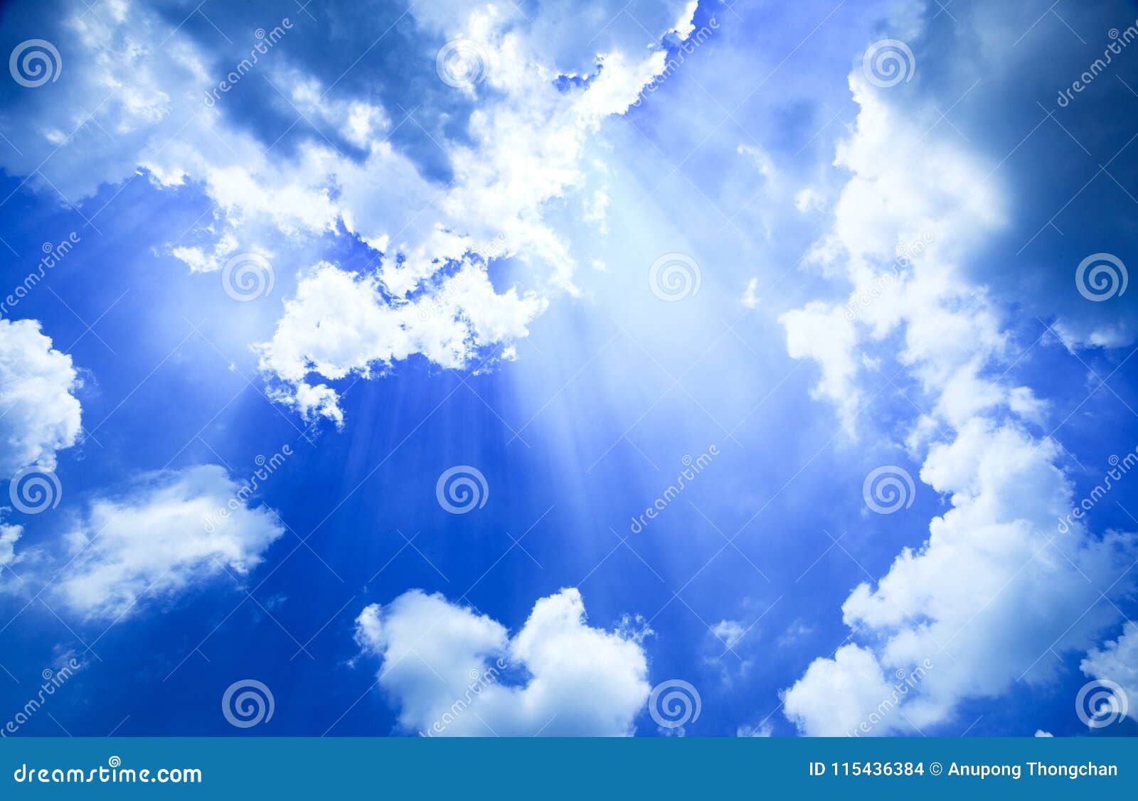 Sunbeam Shine through the Cloud on the Blue Sky Stock Photo - Image of ...