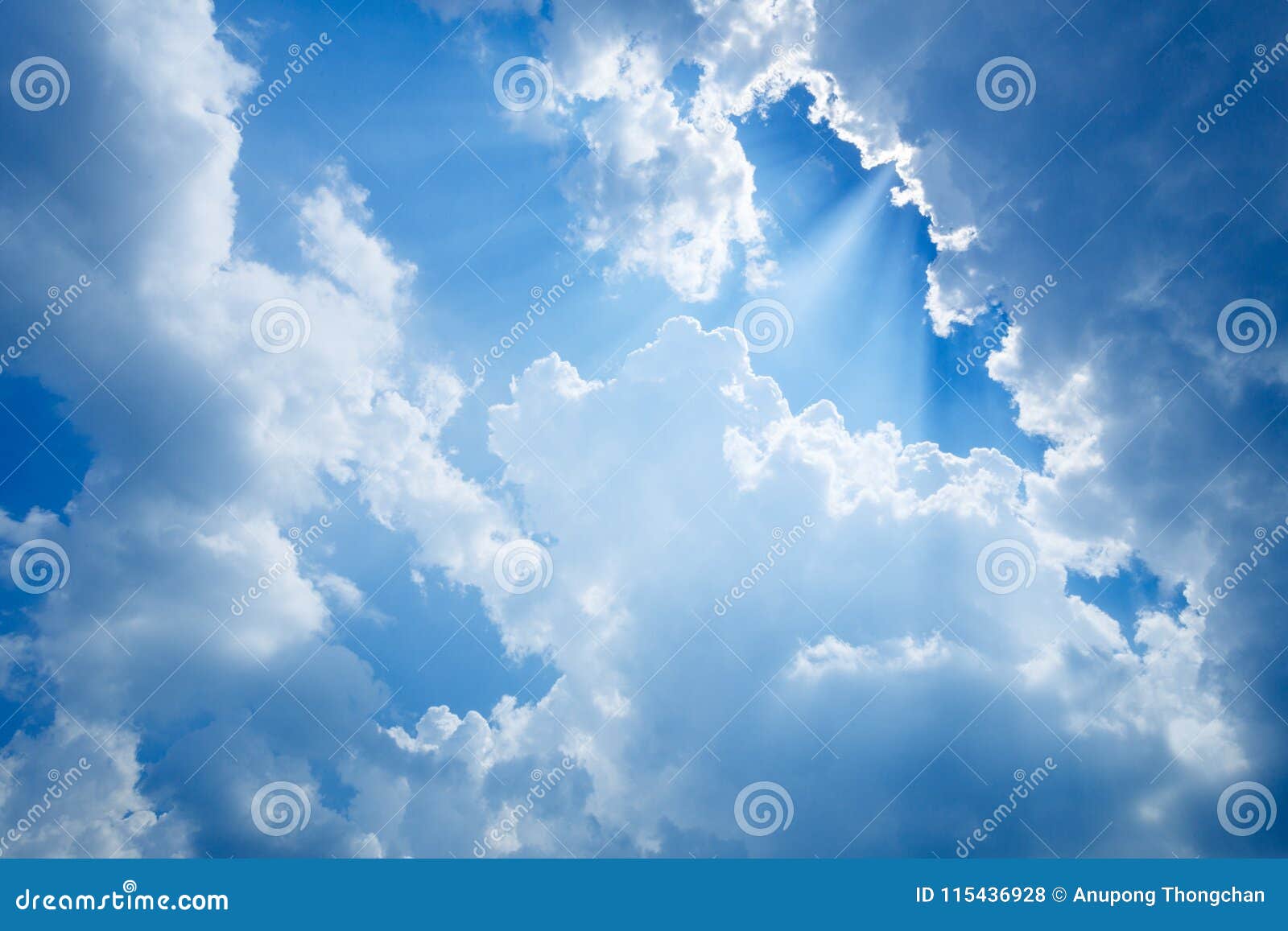 Sunbeam Shine through the Cloud on the Blue Sky Stock Photo - Image of ...