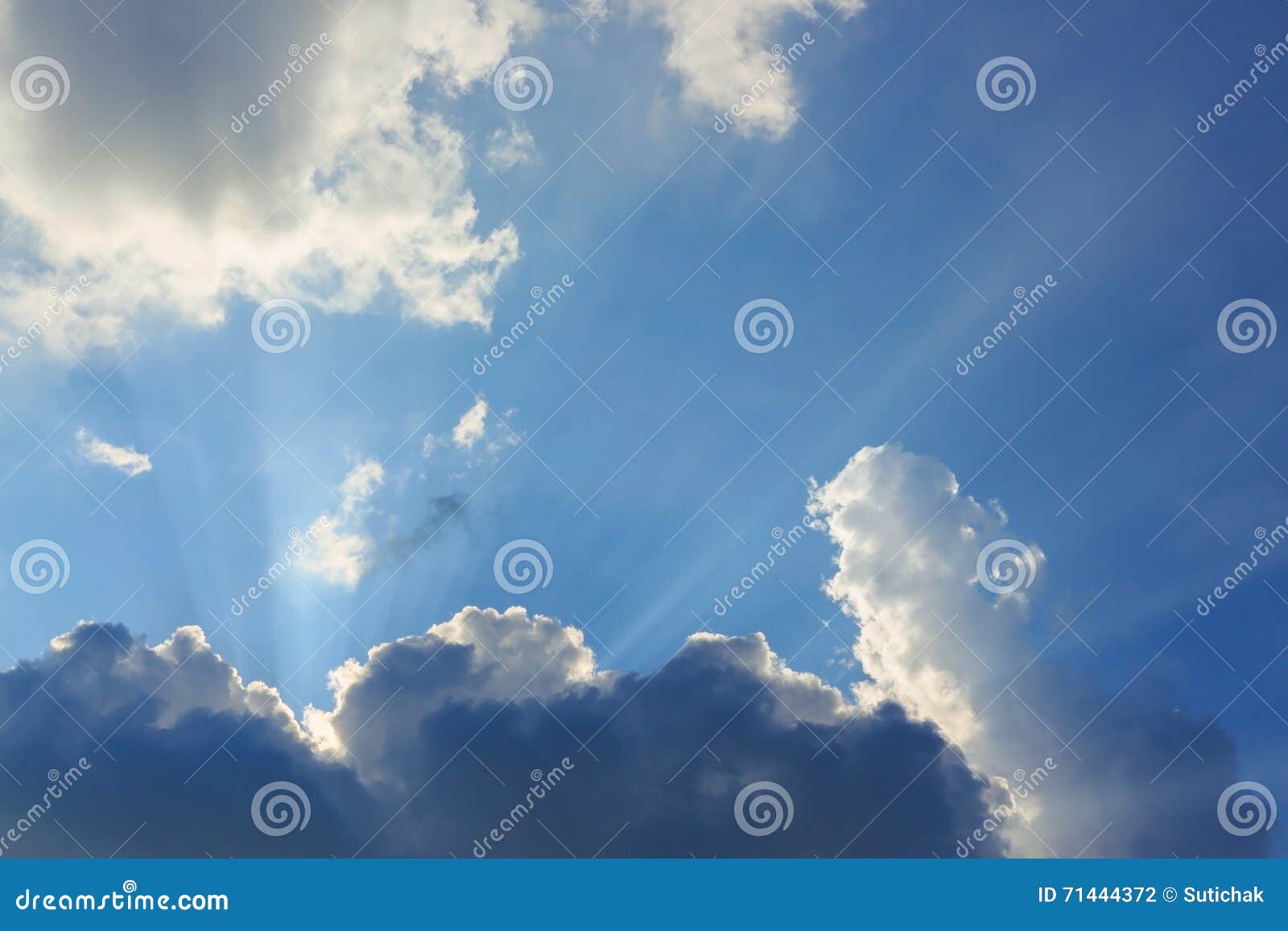 Sunbeam of Sunlight through Clouds on Blue Sky Stock Photo - Image of ...