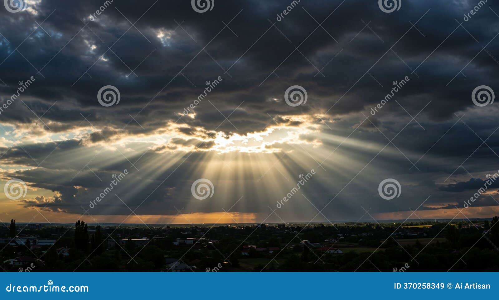 Sunbeams Break Through Thick, Dark Clouds, Casting Dramatic Rays Of ...