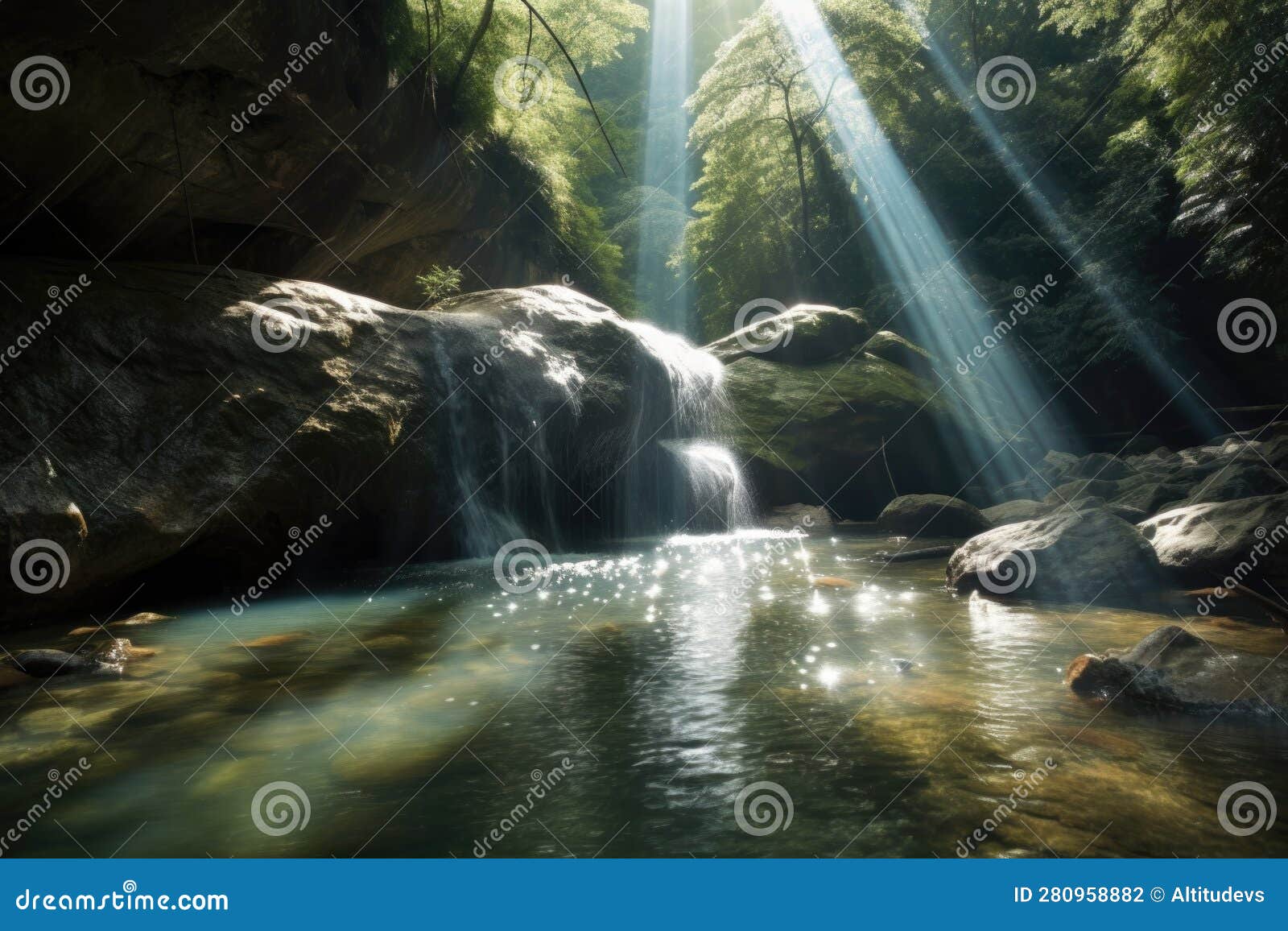 Sunbeams Dappling Through Emerald Canopy Generative AI Stock Photo | CartoonDealer.com #328285974
