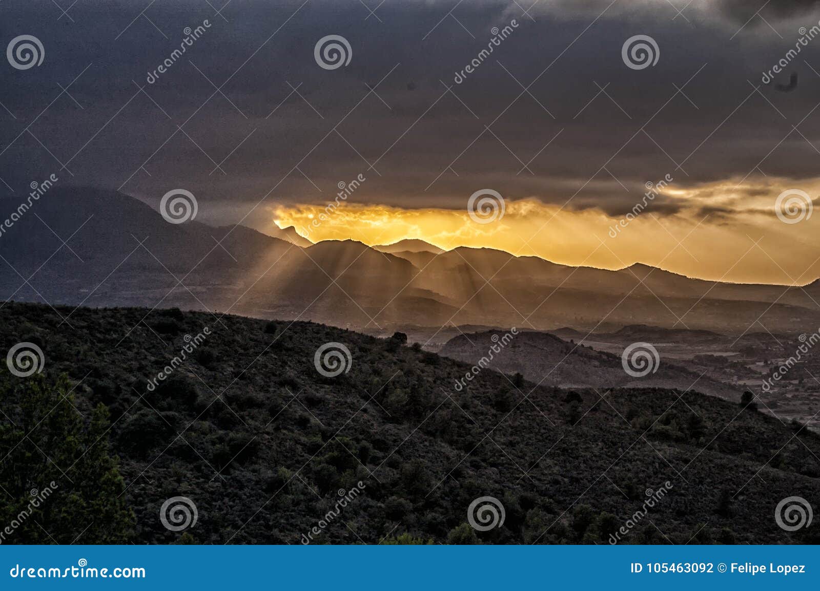 Sunbeams Descending through the Clouds. Stock Photo - Image of nature ...