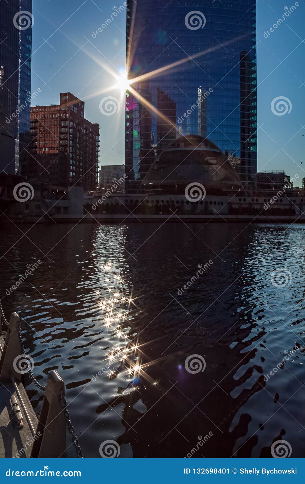 Sunbeams Extend Over the Chicago River and Cast Tiny Beam of Lights ...