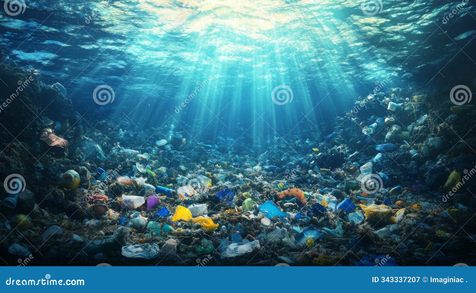 Sunbeams Illuminate Plastic Pollution on the Ocean Floor Stock ...