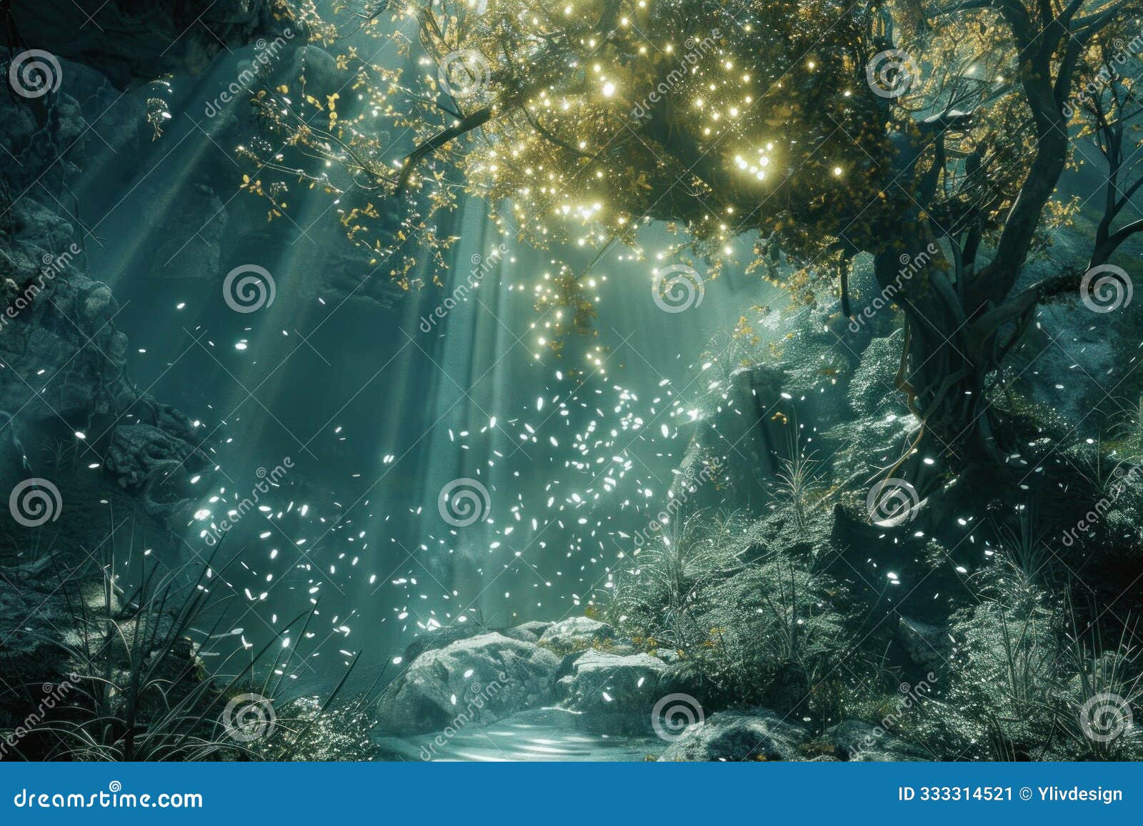 Magical Tree Glowing In An Enchanted Forest Stock Image | CartoonDealer ...