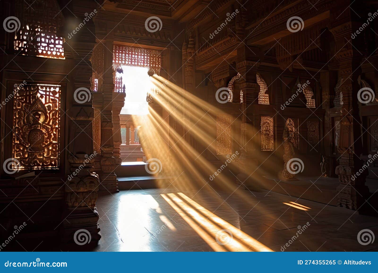 Sunbeams Shining through the Windows of a Hindu Temple, Casting Warm ...