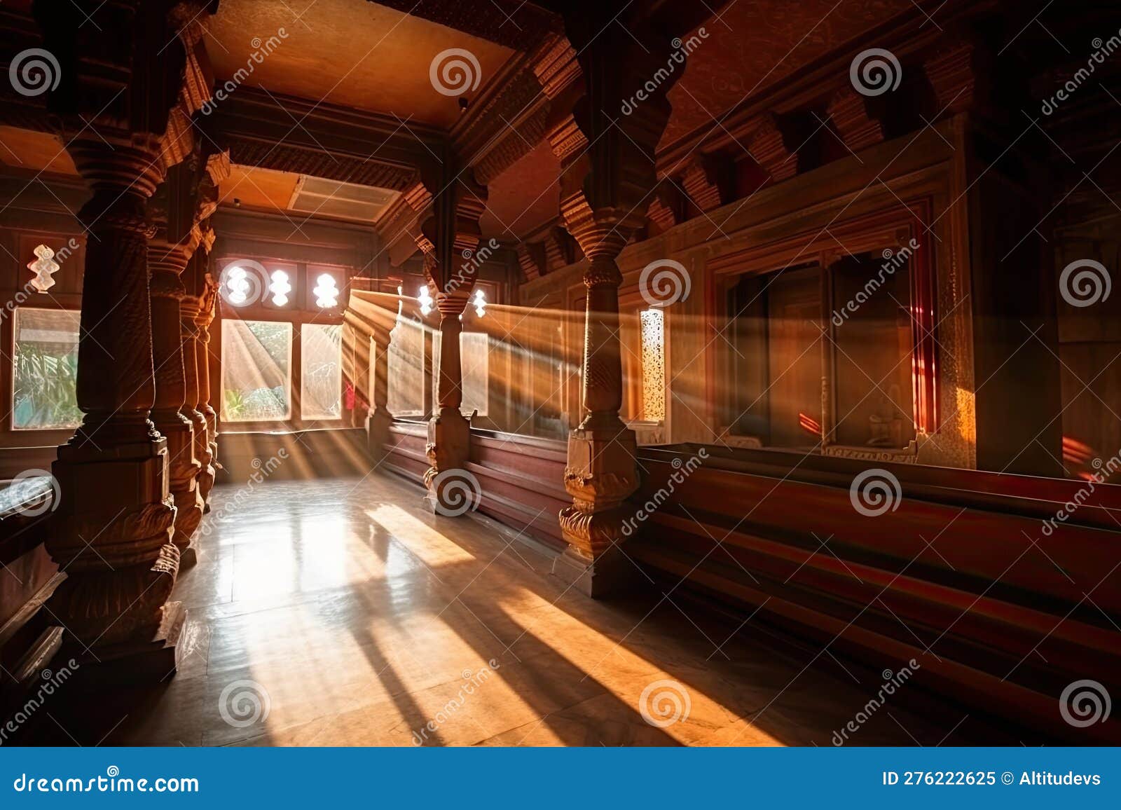 Sunbeams Shining through the Windows of a Hindu Temple, Casting Warm ...