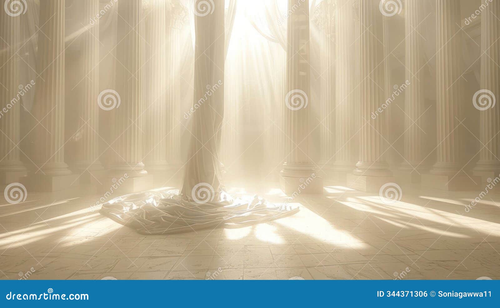Sunbeams Stream Through An Arched Window In A Spacious Empty Room With ...