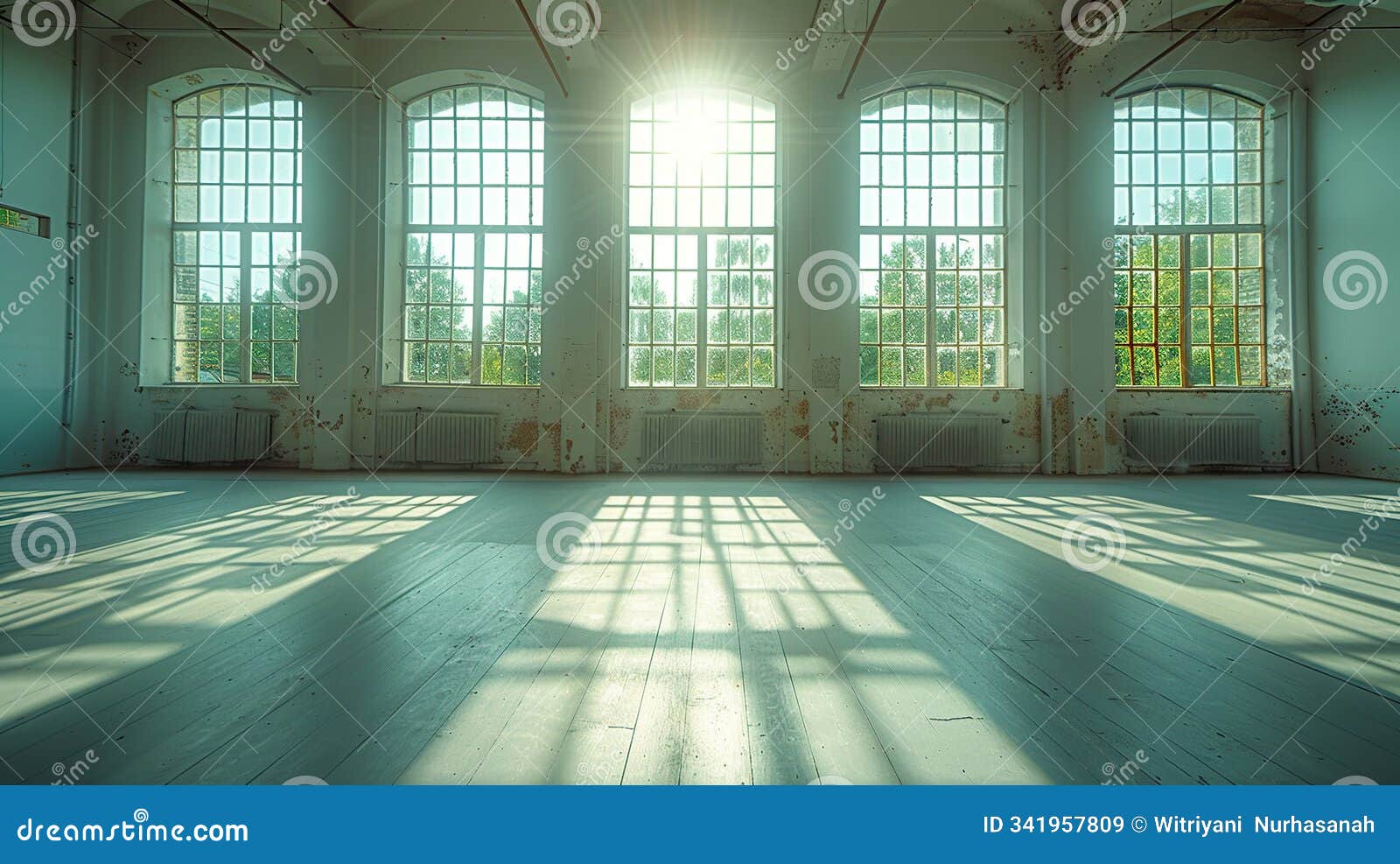 Sunbeams Stream Through An Arched Window In A Spacious Empty Room With ...