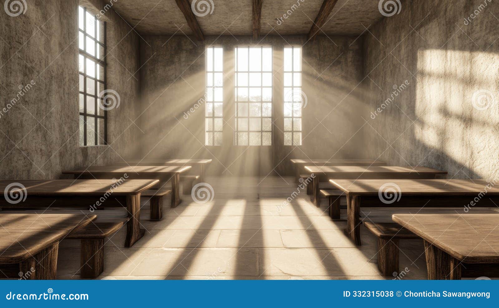 Sunbeams Stream through Large Windows in a Rustic, Industrial Space ...