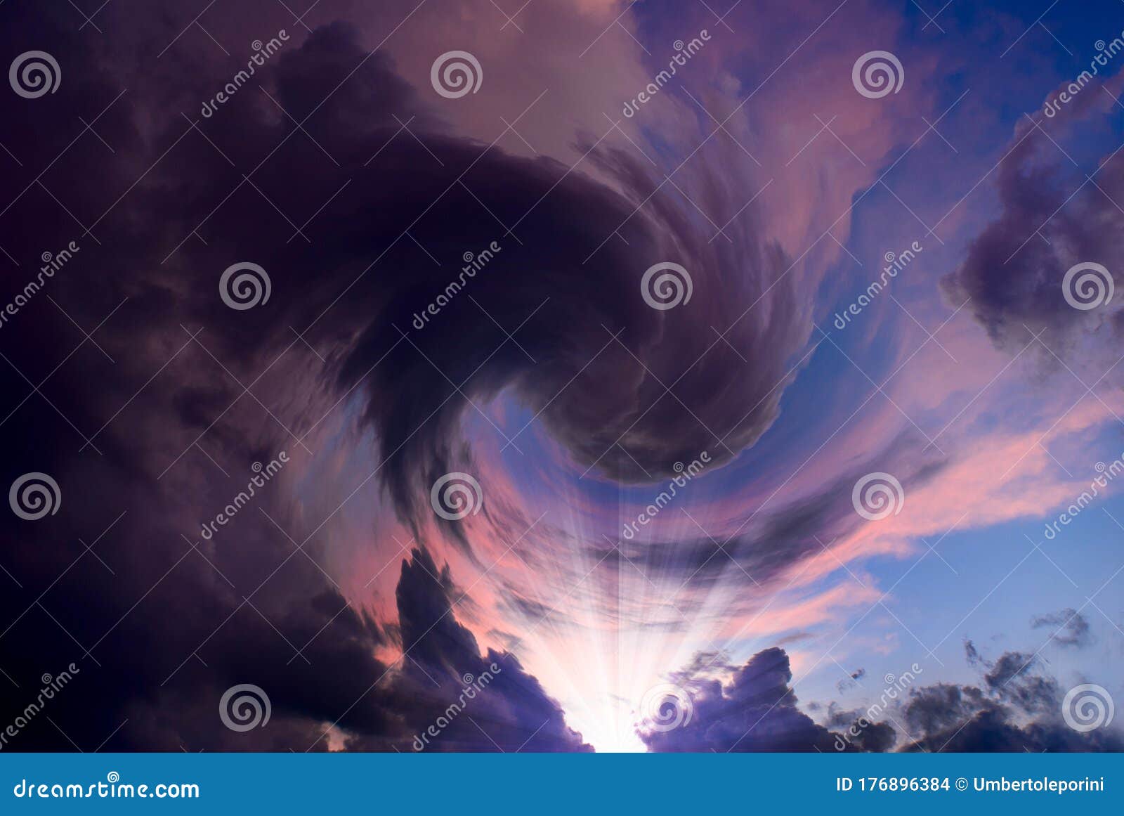 Sunbeams and Vortex Stormy Clouds in the Sky Climate Change Stock Photo ...