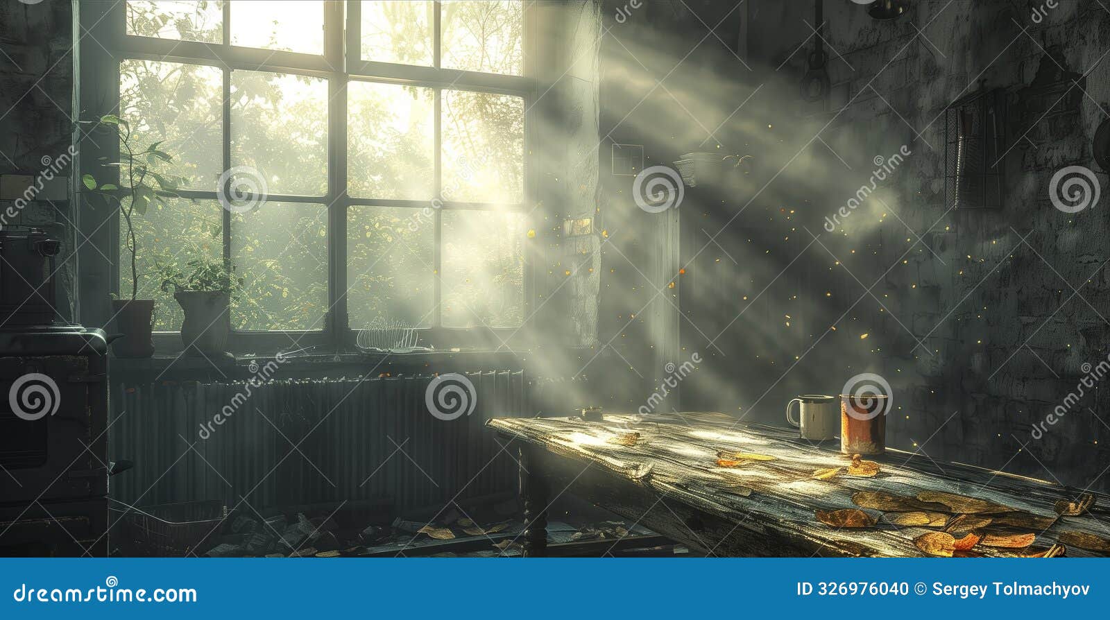 Sunbeams through a Window in an Old Kitchen Stock Photo - Image of cozy ...