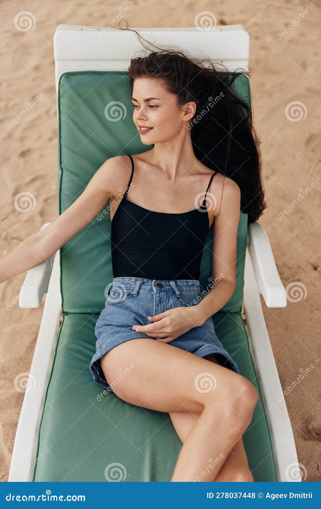 Woman Young Sunbed Lifestyle Resort Lying Beach Smiling Sea Ocean Sand