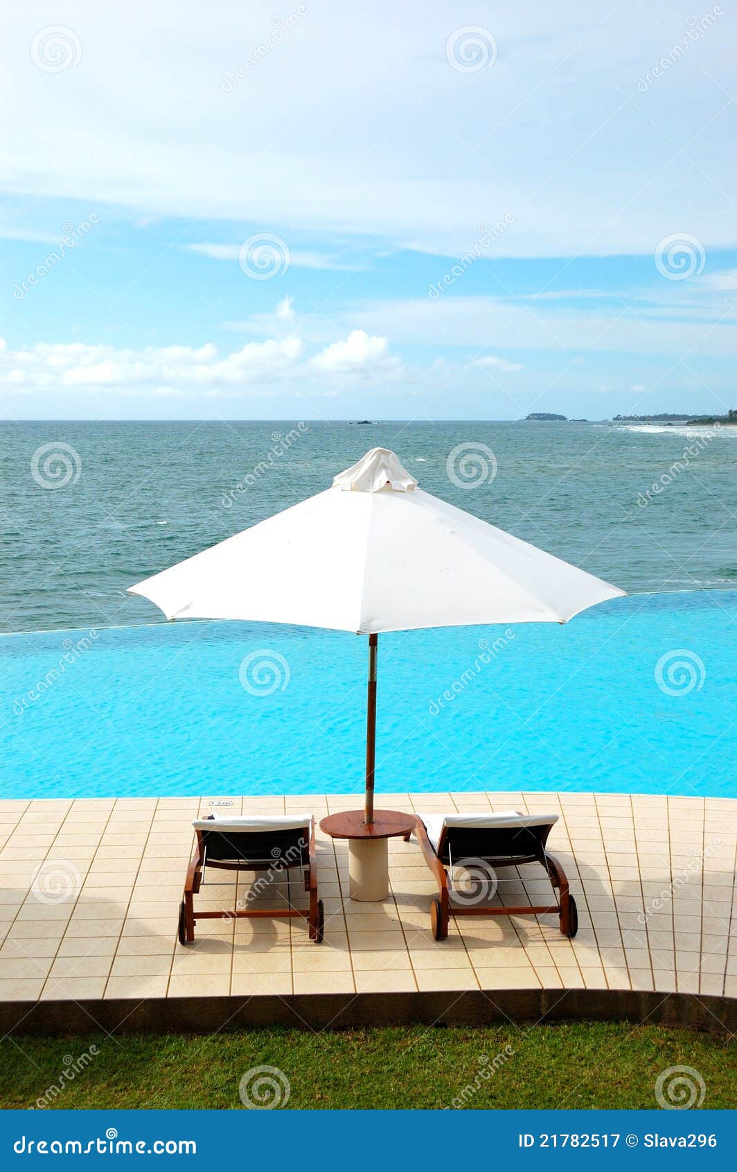 Sunbeds at the Sea View Swimming Pool Stock Image - Image of holiday ...
