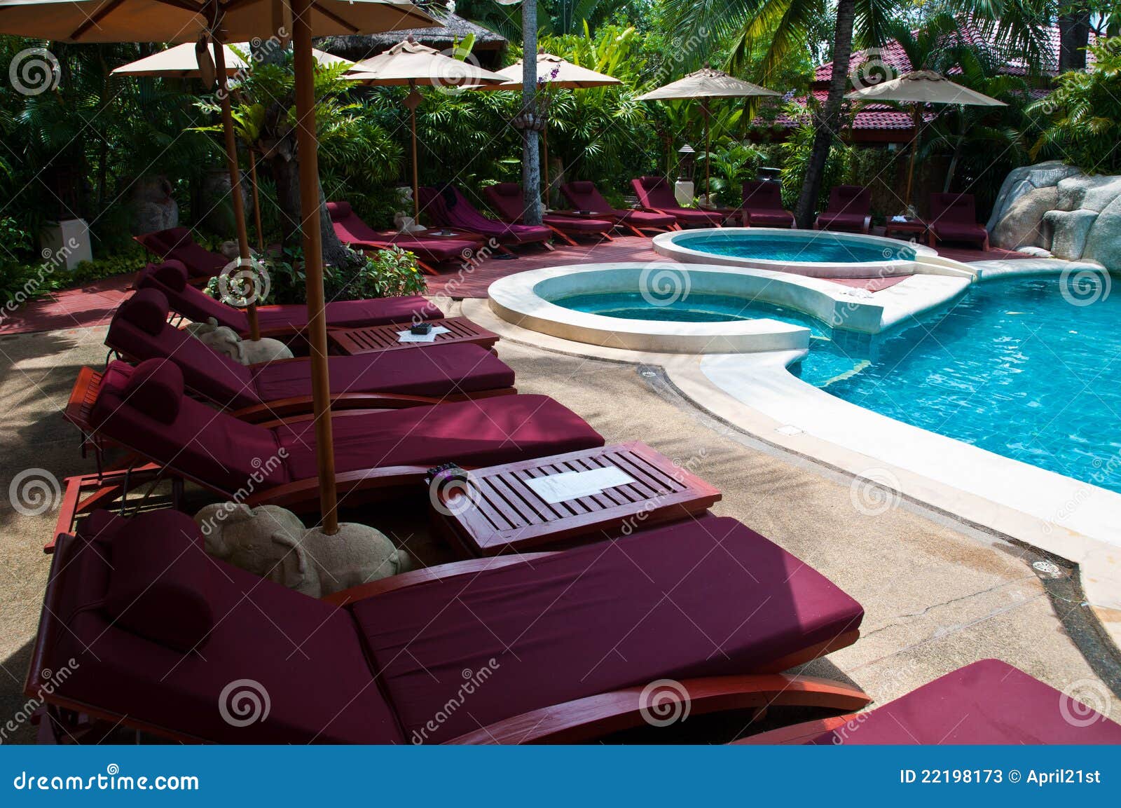 Sunbeds on Swimmimg Pool Terrace Stock Image - Image of paradise, water ...