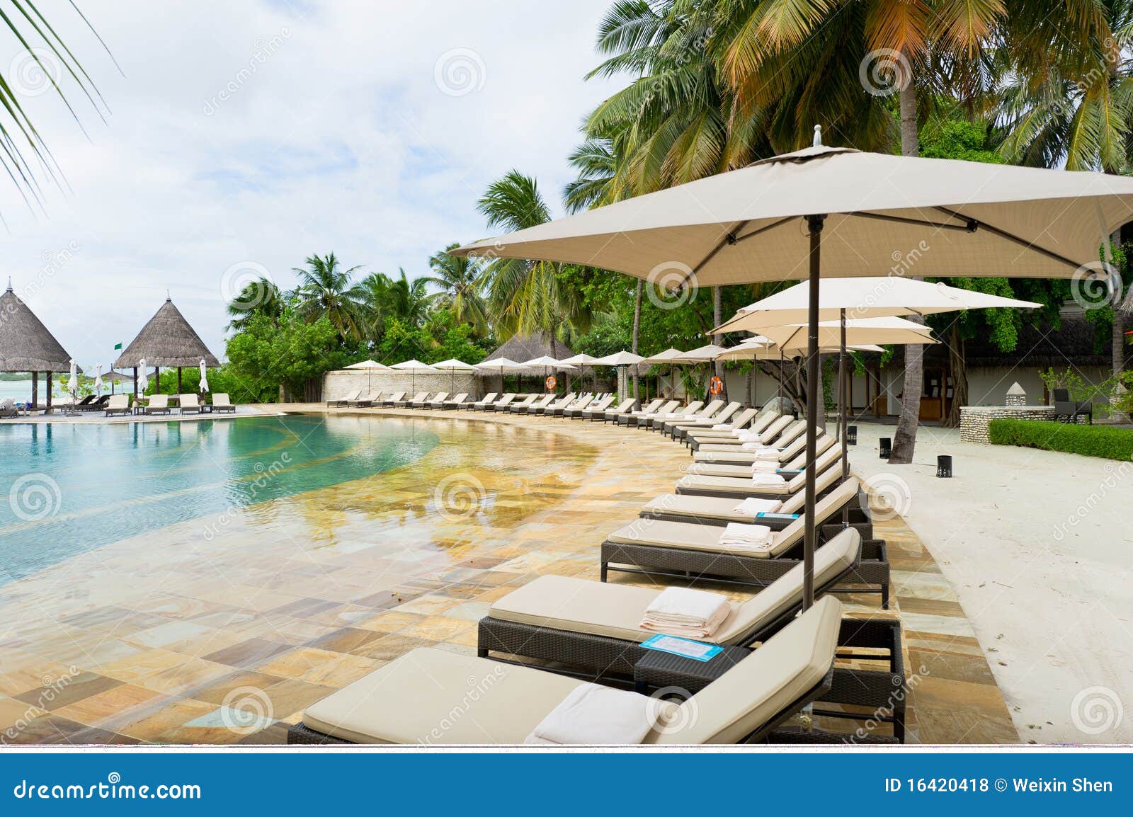 Sunbeds beside the Swimming Pool Stock Photo - Image of chair, tropic ...