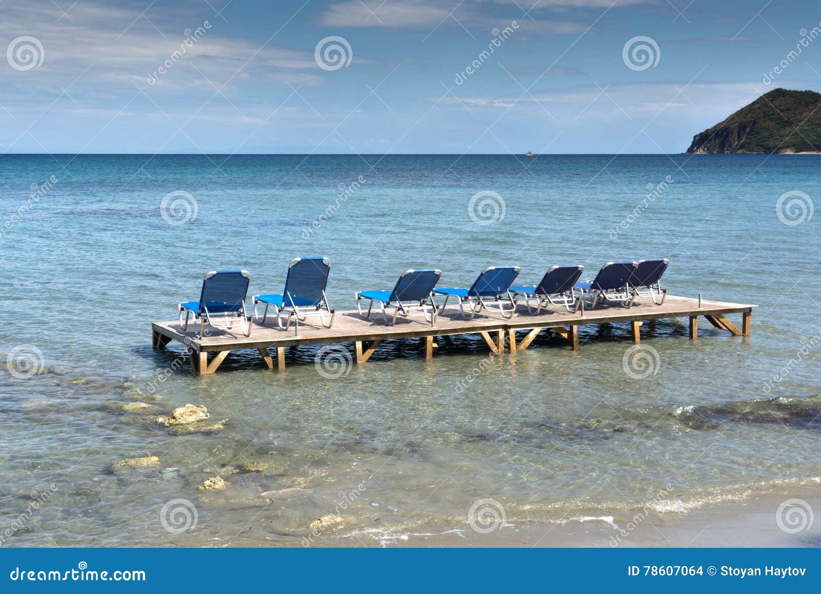Sunbeds in the Water, Koukla Beach, Zakynthos Island Stock Photo ...