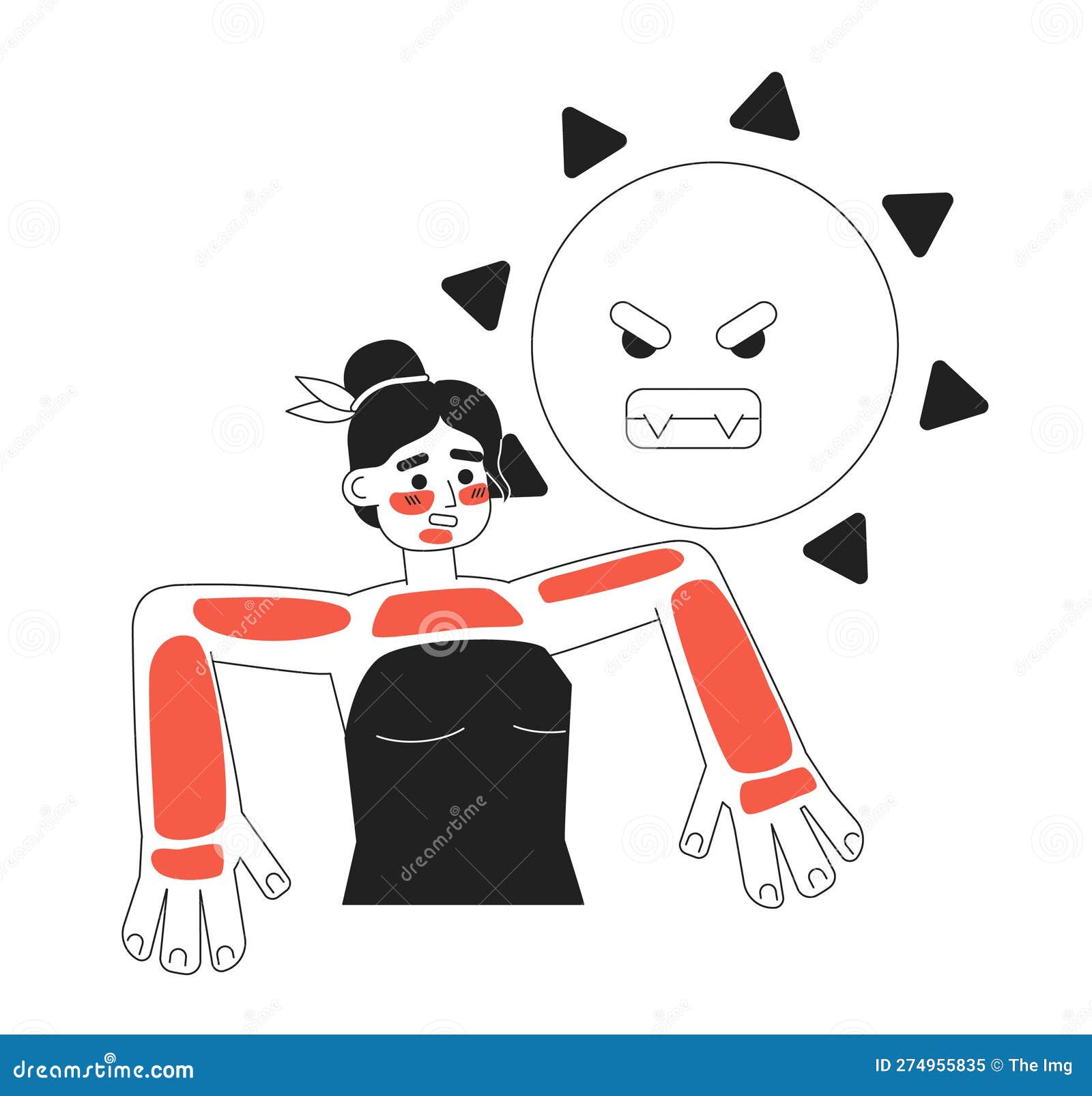 Sunburn Redness Monochrome Concept Vector Spot Illustration Stock