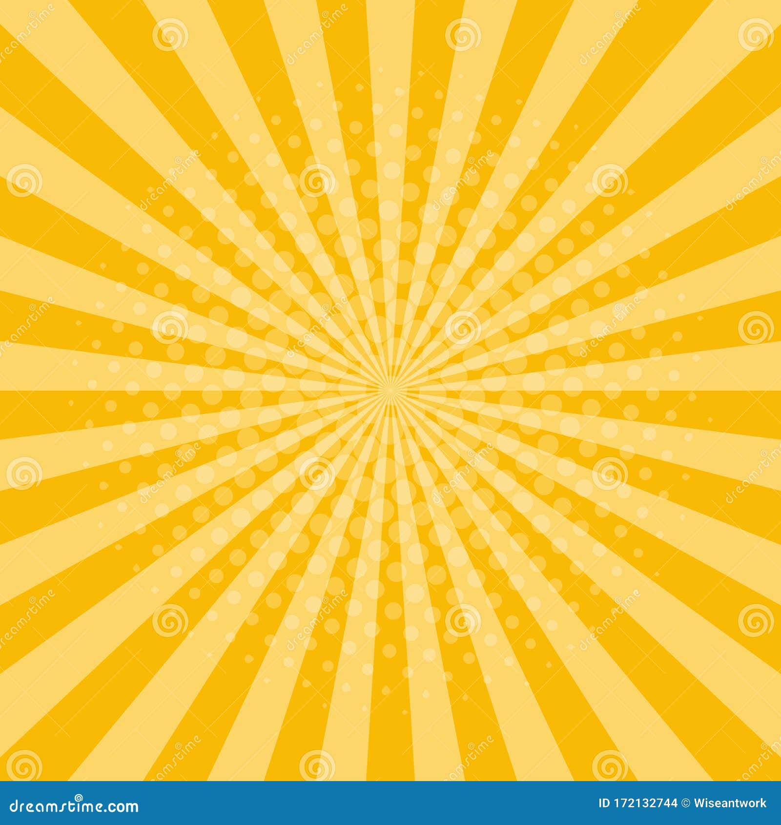Sunburst Background Yellow Rays With Halftone Effect Shine Sun Retro