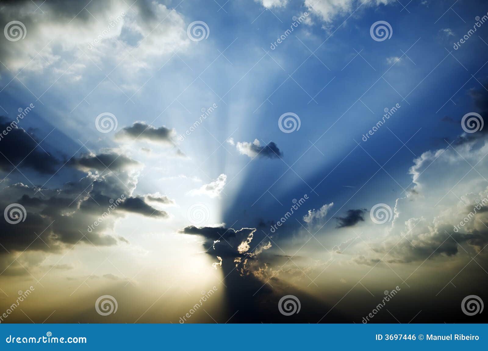 Sunburst in blue sky stock photo. Image of religious, skies - 3697446