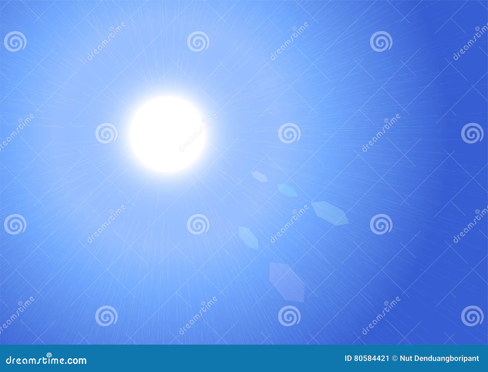 Sunburst on Blue Sky Background Stock Vector - Illustration of vector ...