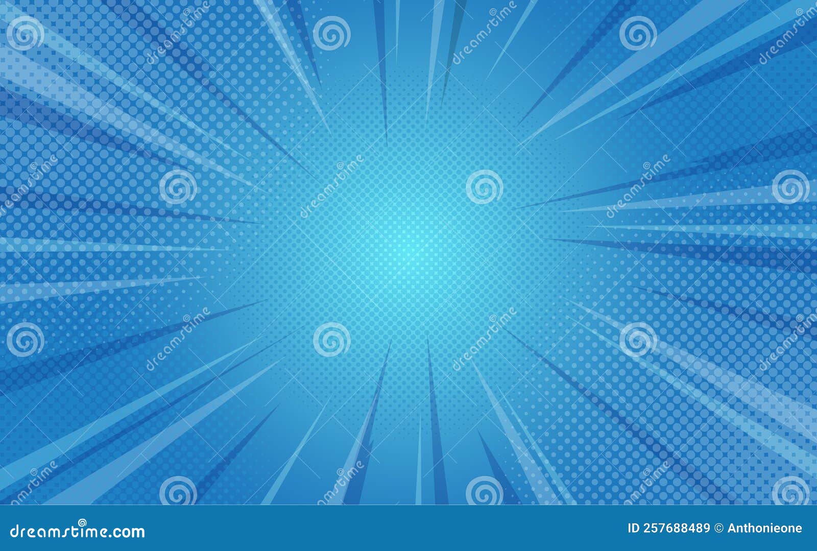 Sunburst Pop Art Blue Comics Book Halftone Background Stock Vector ...