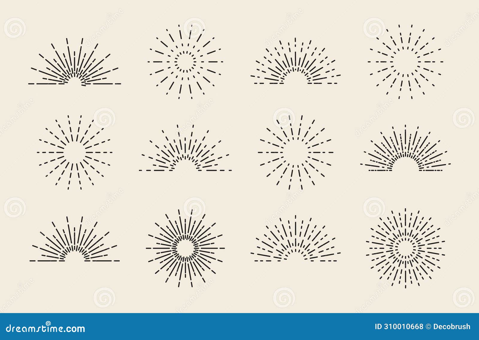 Sunburst Rays Design Elements, Sun Rays Decorative Frames. Line Art ...