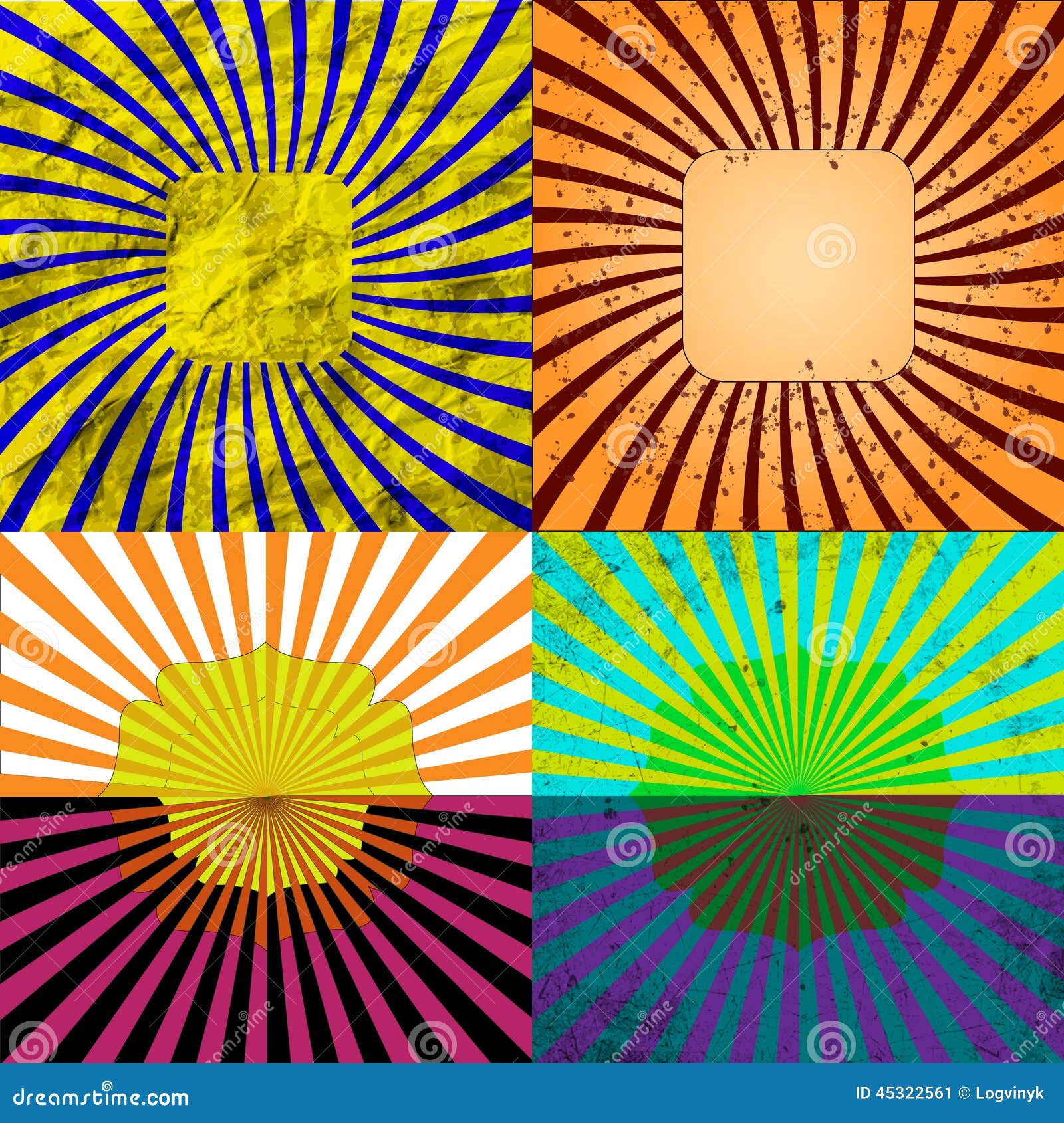 Sunburst Retro Textured Grunge Background Set Stock Vector