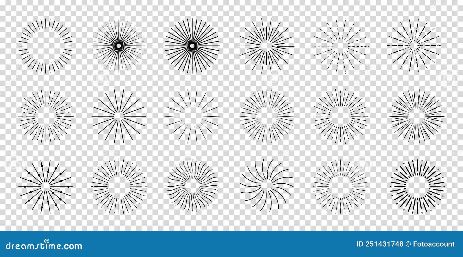 Sunburst or Starburst Element Set - Different Vector Illustrations ...
