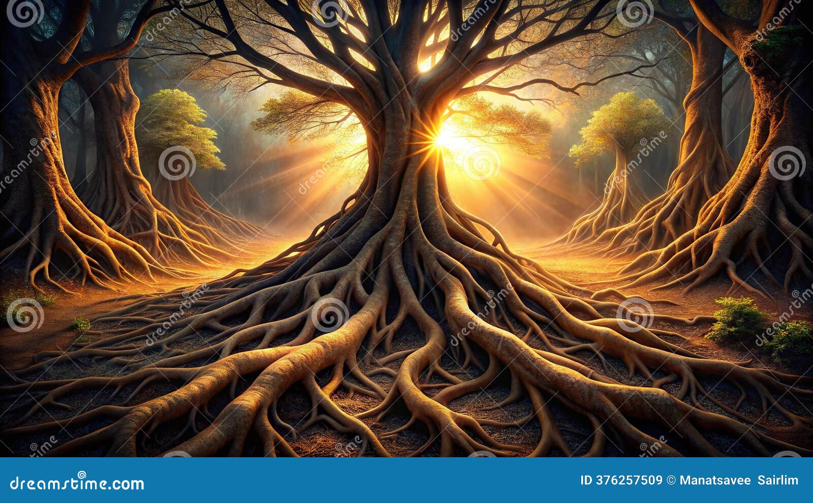 Sunburst Tree Clip Art: Realistic Fantasy Artwork With Calming Symmetry ...